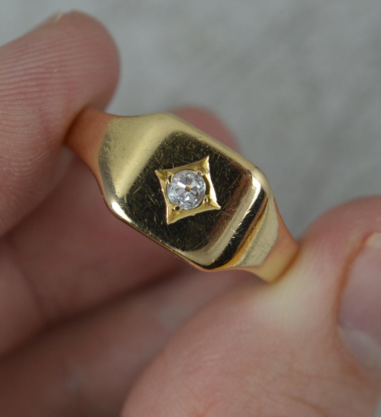 1923 Antique 18ct Gold and Old Cut Diamond Solitaire Signet Ring For ...
