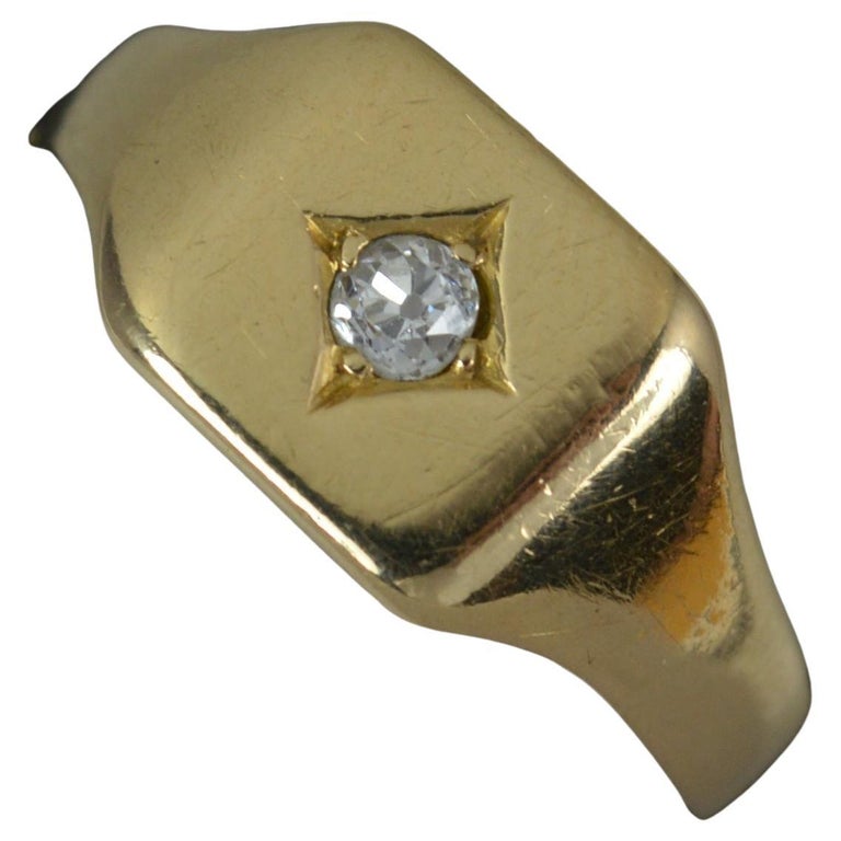 1923 Antique 18ct Gold and Old Cut Diamond Solitaire Signet Ring For ...