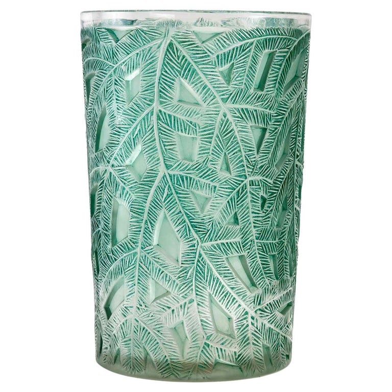1923 René Lalique Epicea Vase in Frosted Glass with Green Patina ...