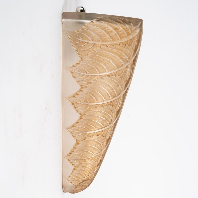 1924 René Lalique - Art Deco Noisetier Sconces Wall Lights Glass Sepia ...