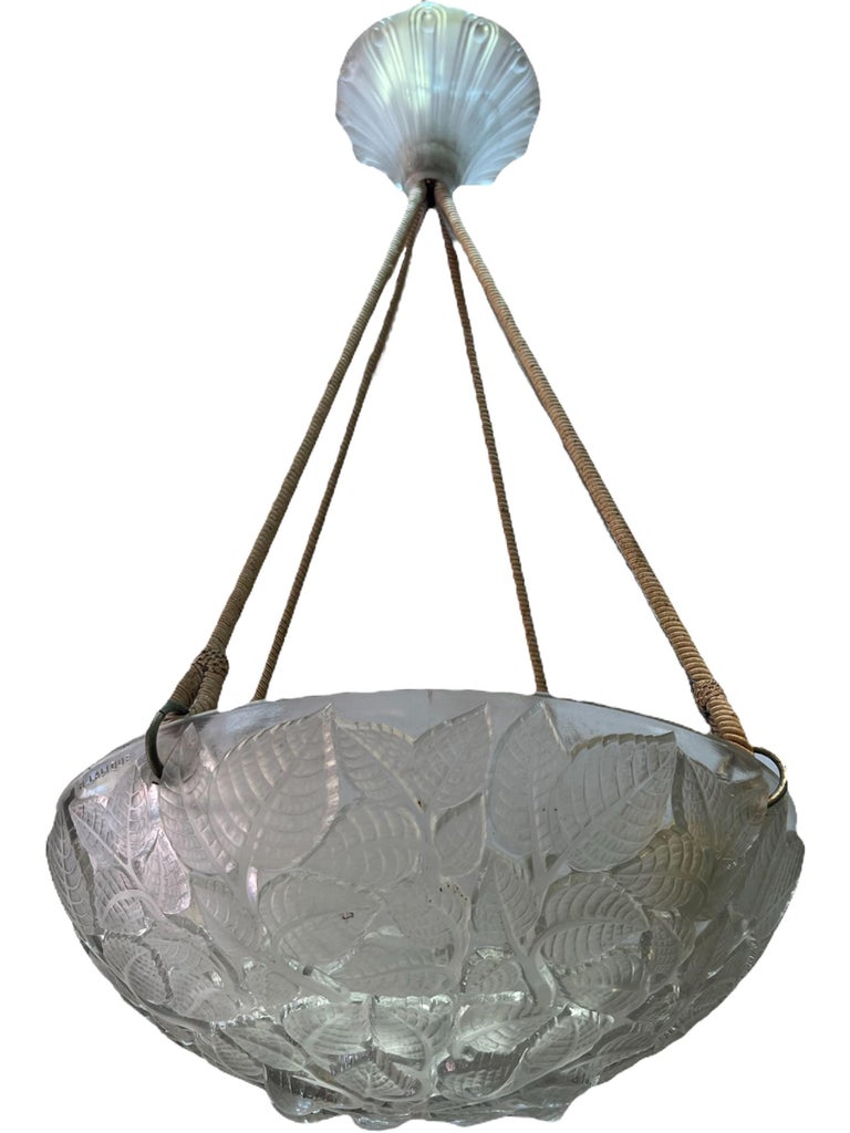 1924 René Lalique, Ceiling Fixture Light Chandelier Charmes Frosted ...