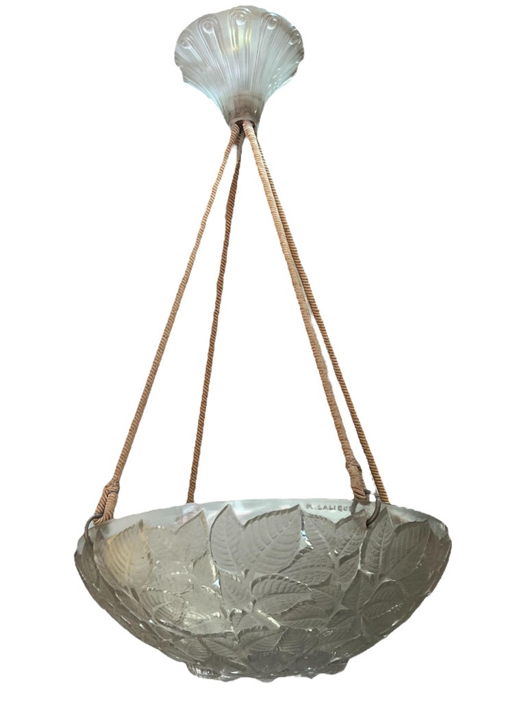 1924 René Lalique, Ceiling Fixture Light Chandelier Charmes Frosted ...