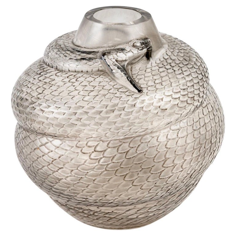 1924 René Lalique Serpent Vase in Frosted Glass with Grey Patina, Snake ...