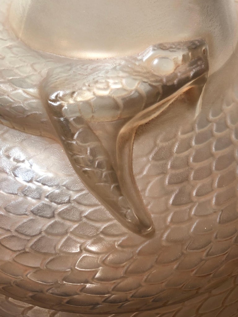 1924 René Lalique Serpent Vase in Frosted Glass with Sepia Patina ...