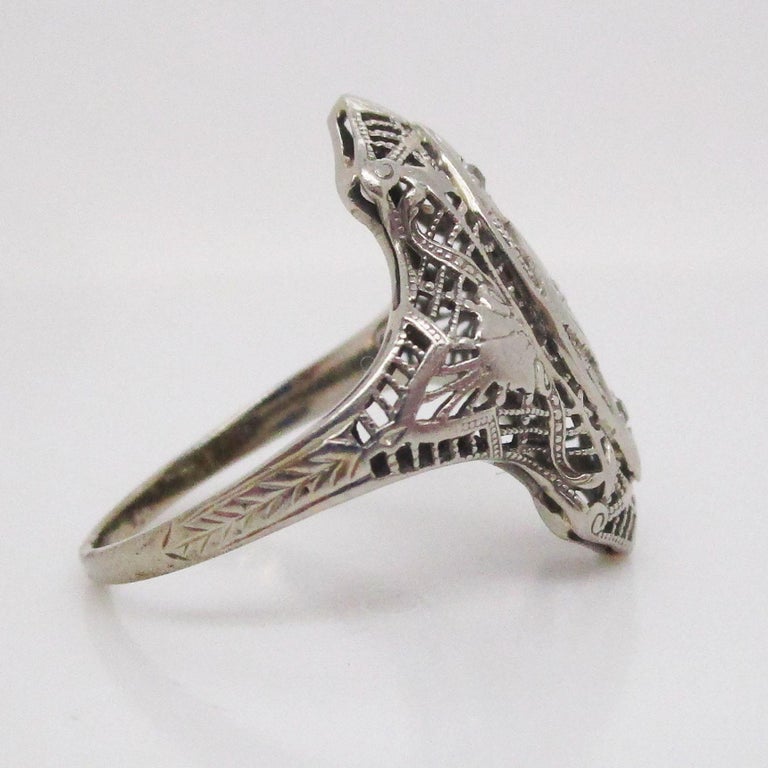 1925 Art Deco 18 Karat White Gold Filigree Diamond Right Hand Ring For ...