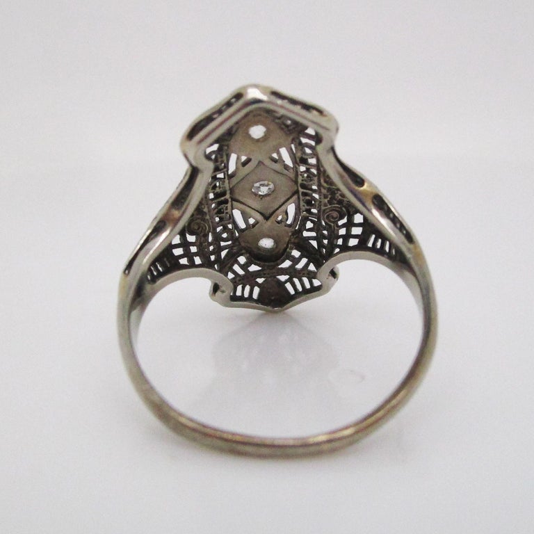 1925 Art Deco 18 Karat White Gold Filigree Diamond Right Hand Ring For ...