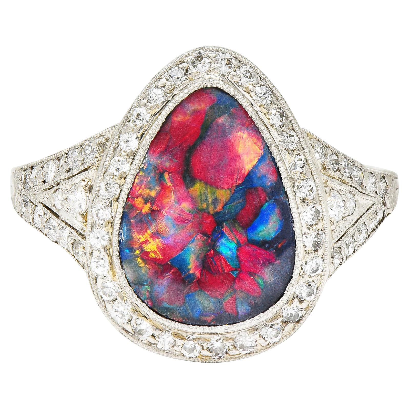 Art Deco Black Opal Cabochon Ring at 1stDibs