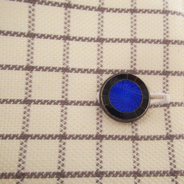 1925 Sterling Silver Art Deco Royal Blue Enamel Cufflinks at 1stDibs