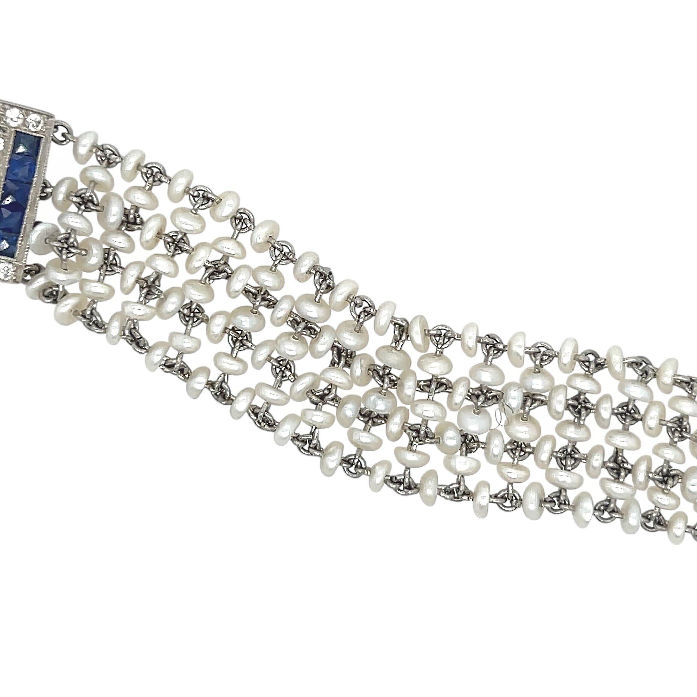 1925 Pearl Sapphire Diamond Platinum Watch at 1stDibs