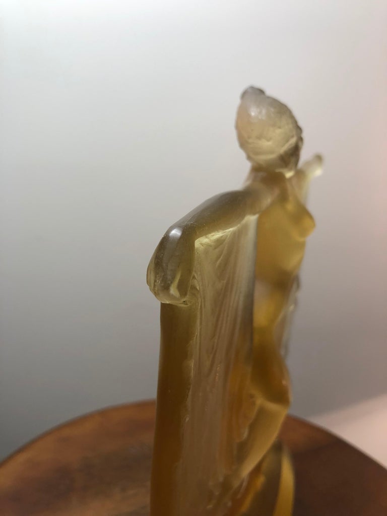 1925 René Lalique Suzanne Statuette Yellow Glass, Woman Statue at 1stDibs
