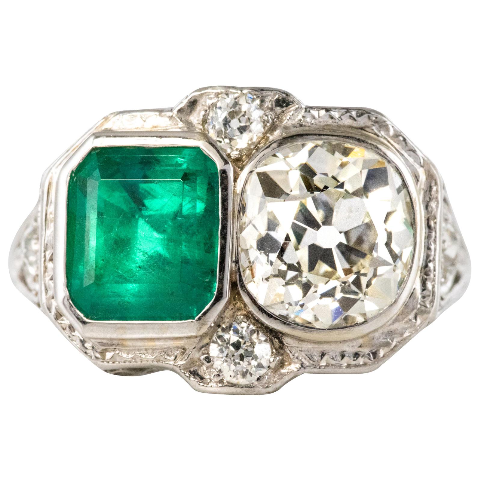 Art Deco Emerald, Diamond and Platinum Ring For Sale at 1stDibs Art Deco Emerald, Diamond and Platinum Ring For Sale at 1stDibs