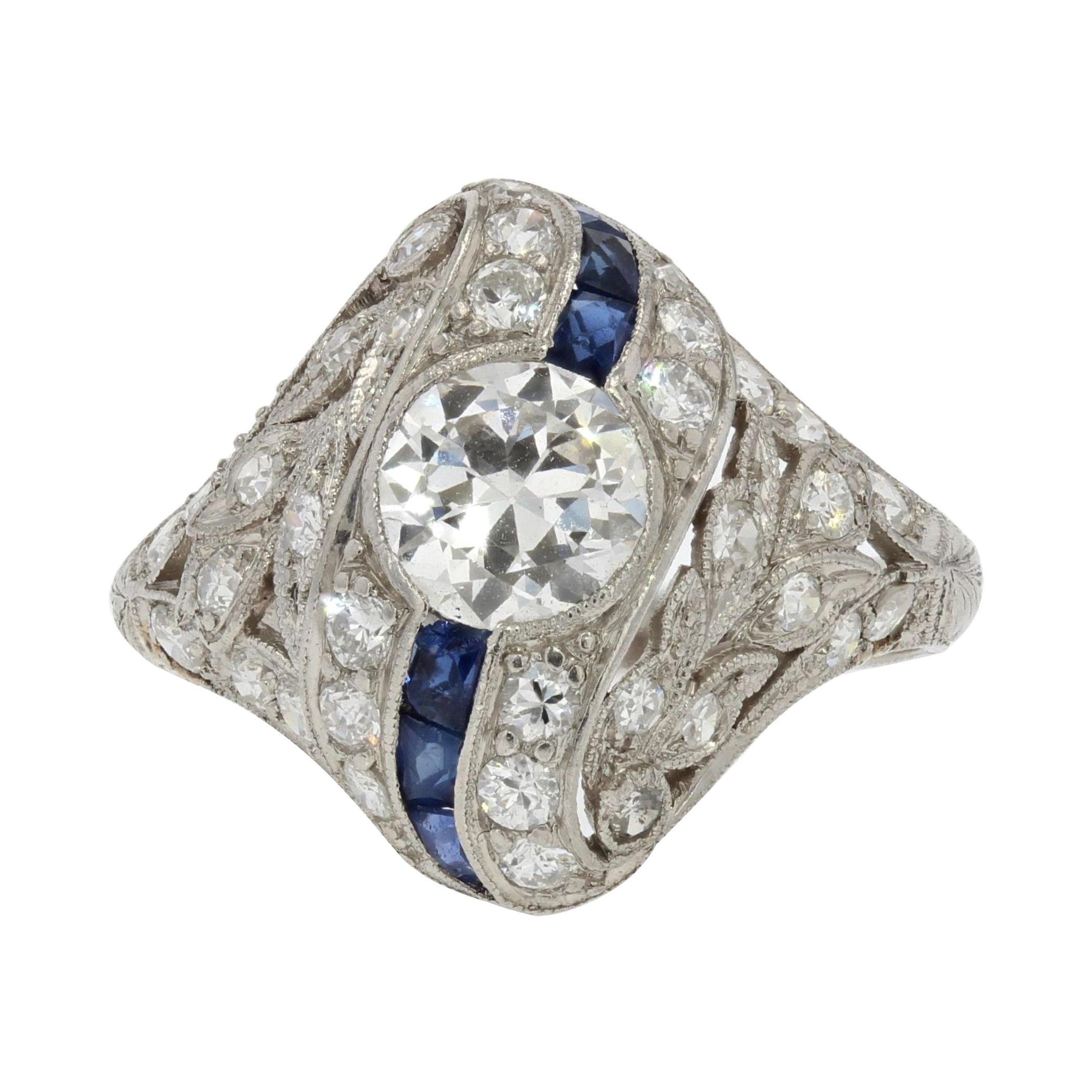 Art Deco Pear Shaped Sapphire Diamond Ring For Sale at 1stDibs | art ...
