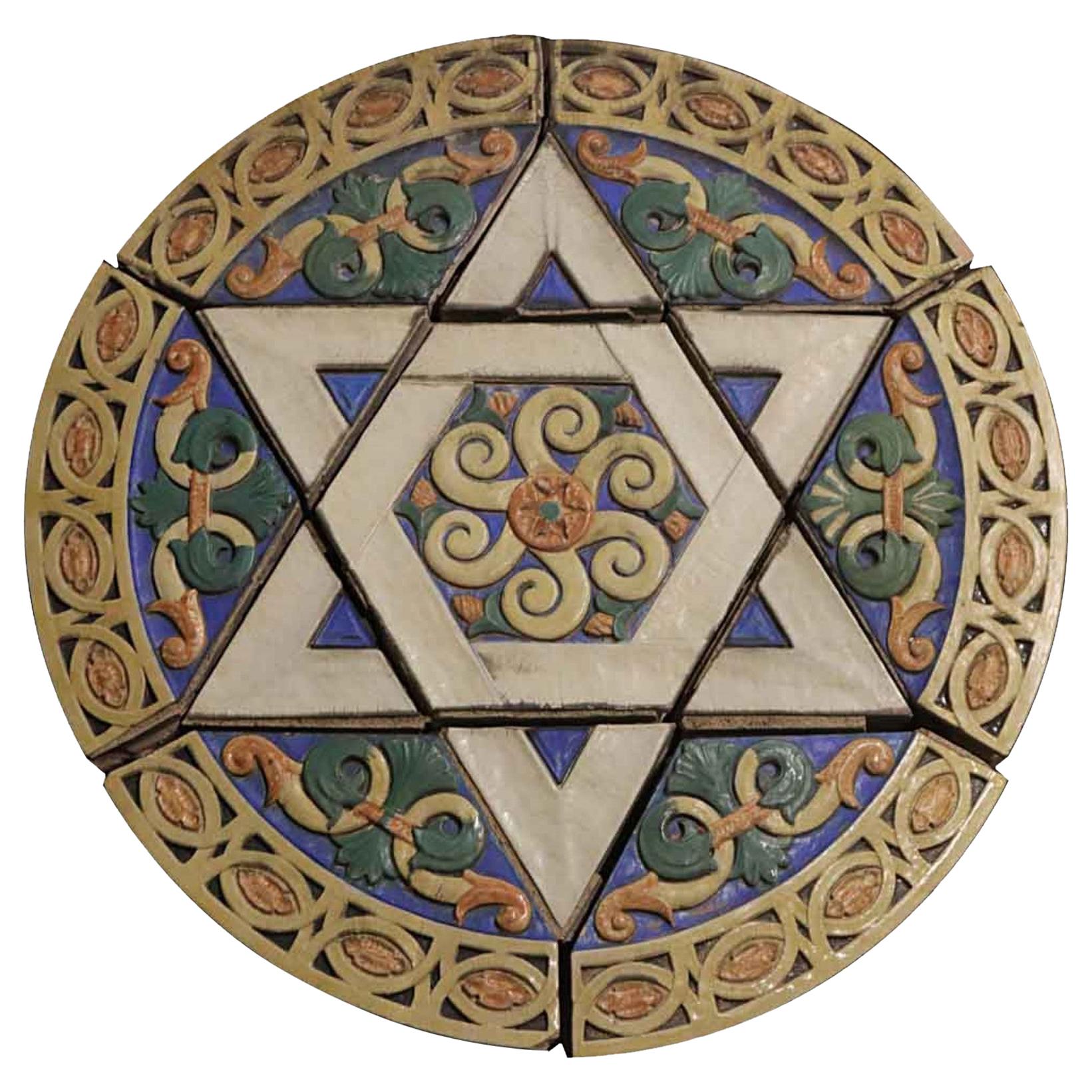 1926 Poly-Chrome Judaic Terracotta Star of David Medallion from Phila ...