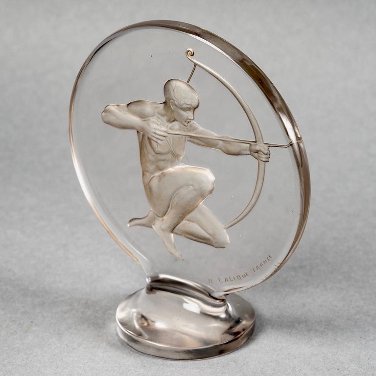 1926 René Lalique Archer Car Mascot Hood Ornament in Glass For Sale at ...