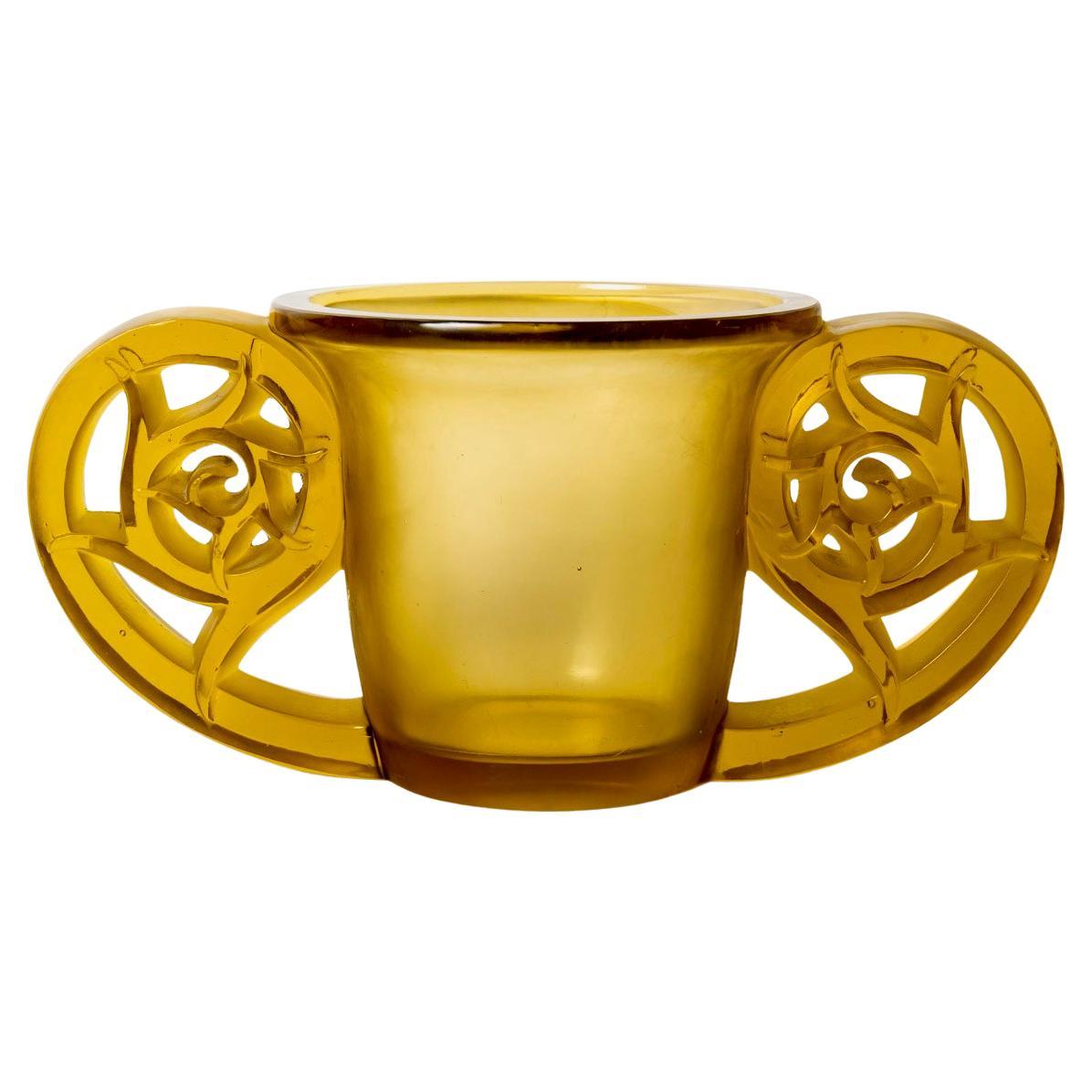 1926 René Lalique Tourbillons Vase in Yellow Glass, Suzanne Lalique ...