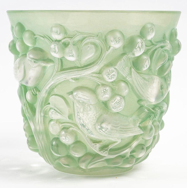1927 René Lalique Avallon Vase in Frosted Glass with Green Patina ...