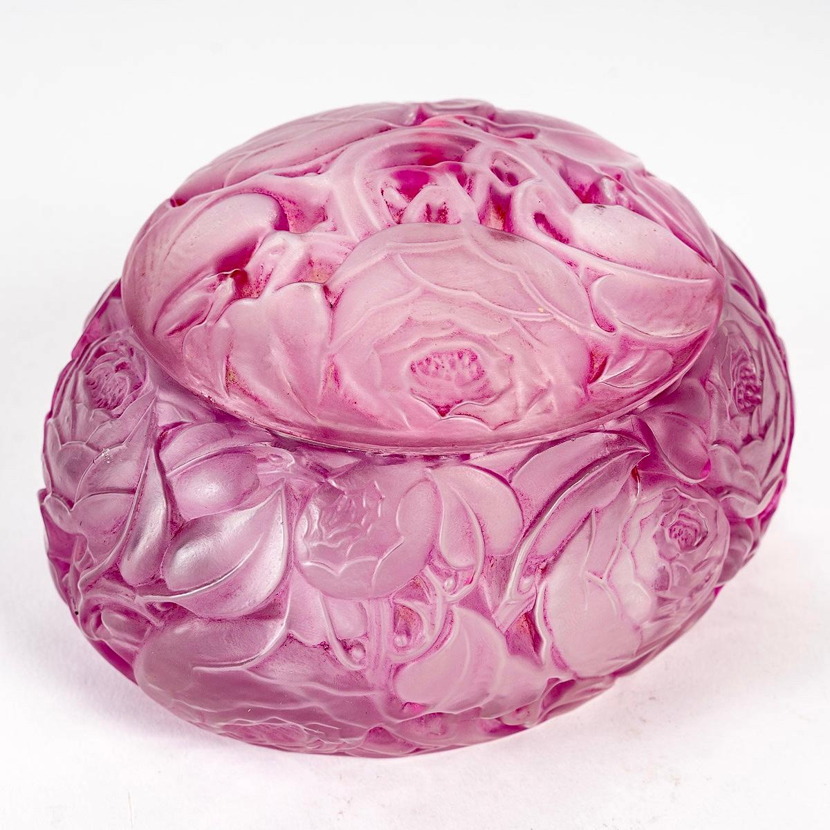 1927 René Lalique Box Dinard Frosted Glass with Pink Purple Patina ...