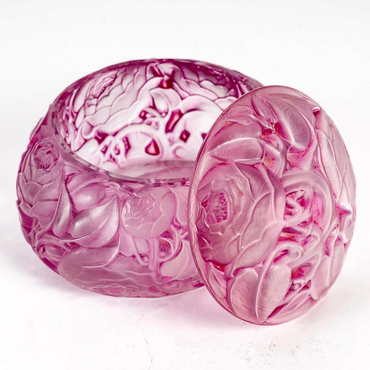 1927 René Lalique Box Dinard Frosted Glass with Pink Purple Patina ...