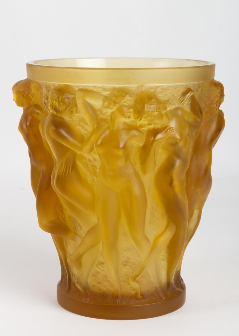 1927 René Lalique Original Bacchantes Vase in Yellow Amber Glass ...