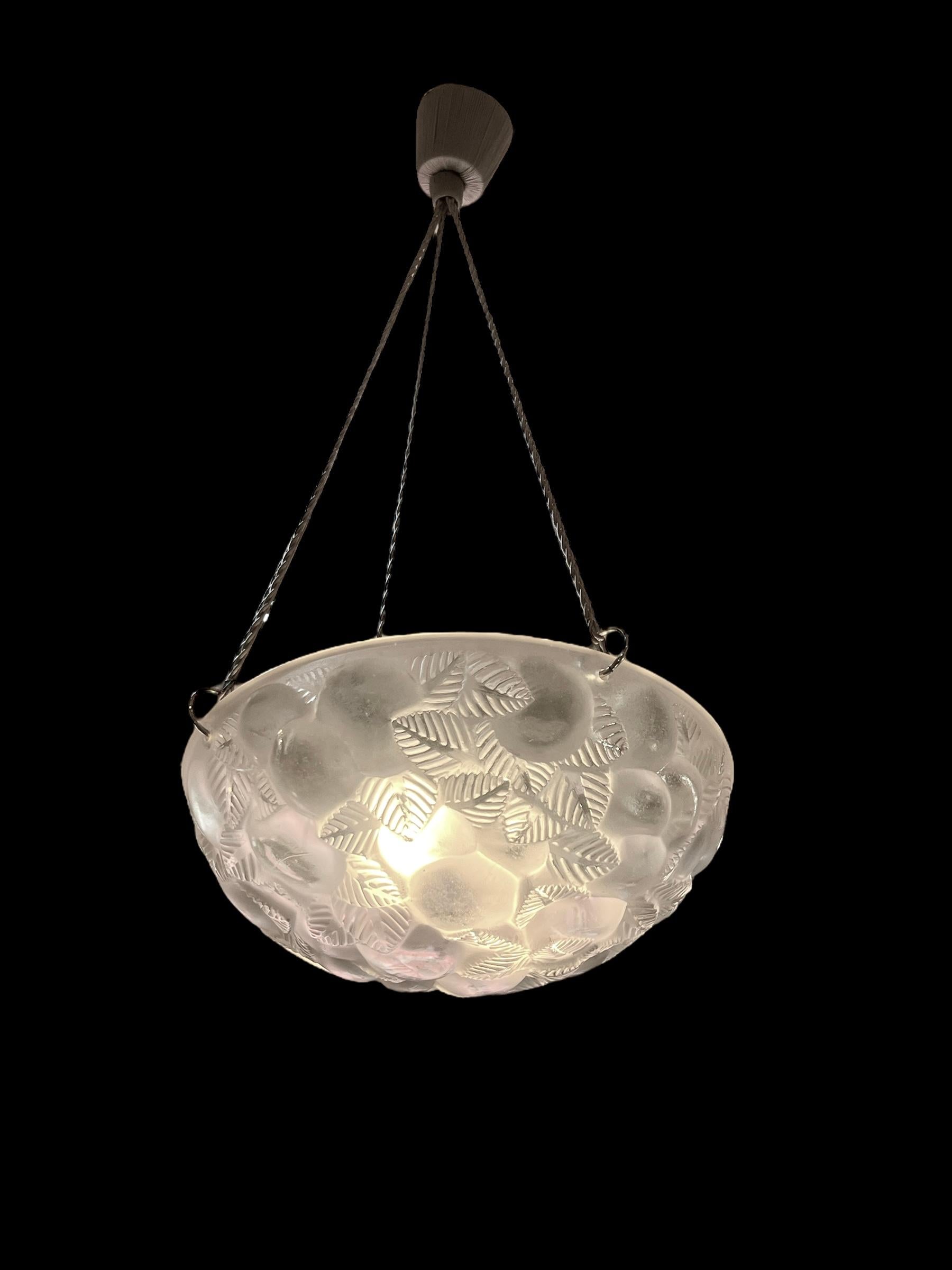 1929 René Lalique, Suspension Ceiling Chandelier Lausanne Frosted Glass ...
