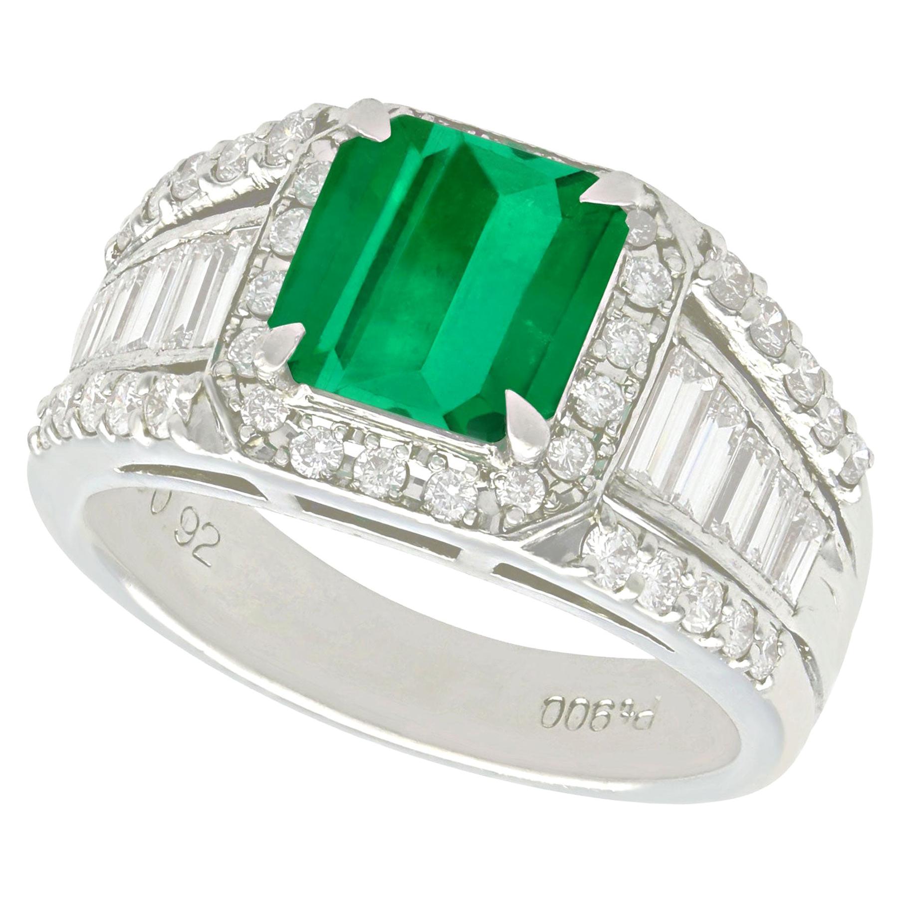 1.93 Carat Emerald and Diamond Platinum Cocktail Ring For Sale at 1stDibs