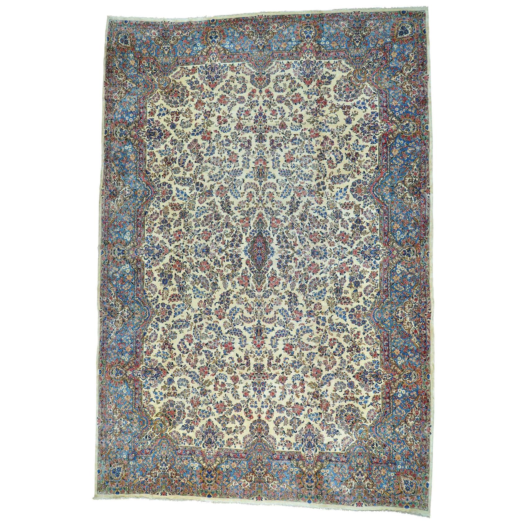 1930 Antique Persian Kerman Palace Size Rug Ivory, Clean at 1stDibs ...