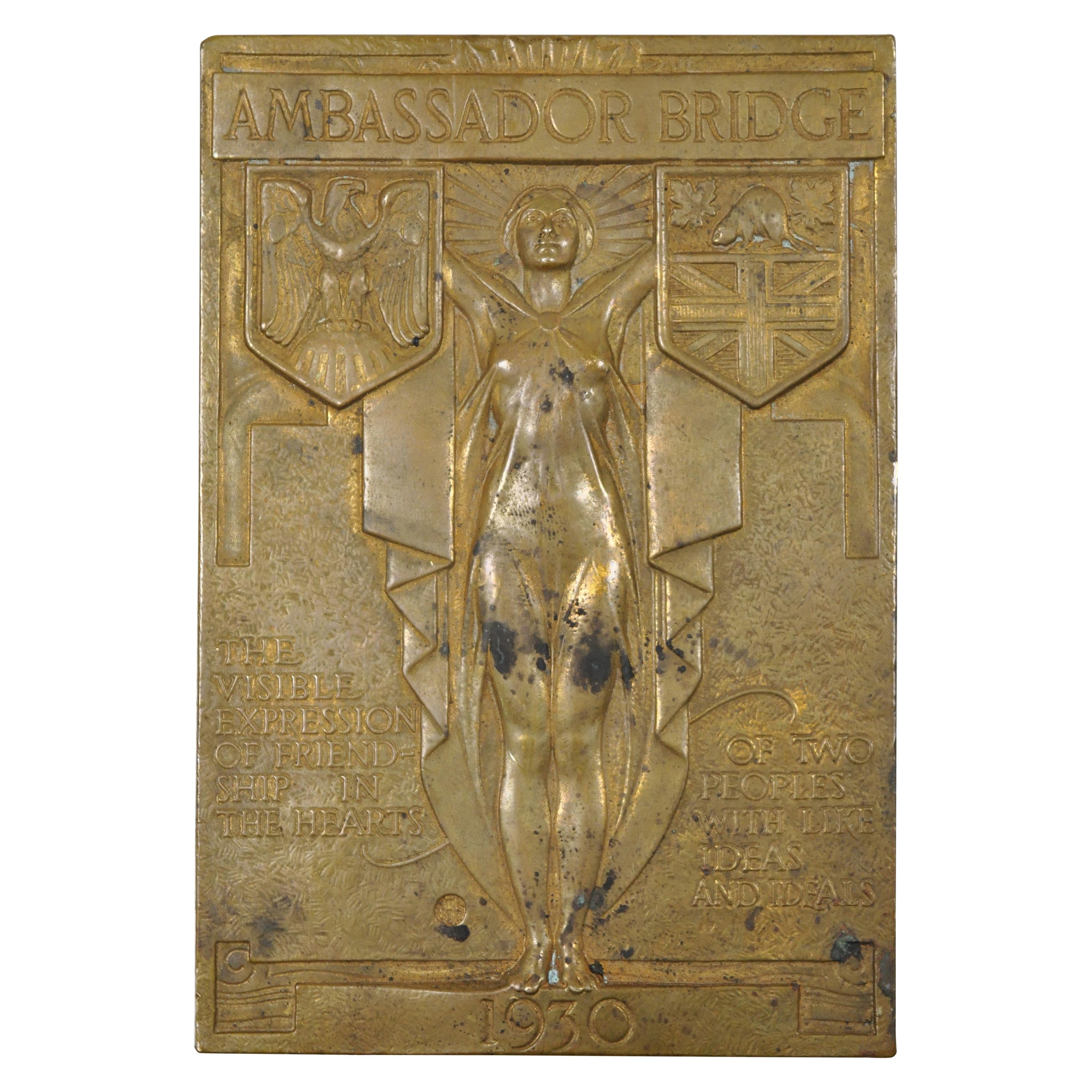 1930 Art Deco Detroit Ambassador Bridge Bronze Paperweight Jonathan ...