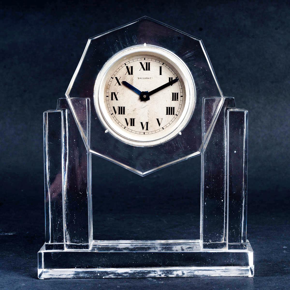 1930 Art Deco Modernist Baccarat Crystal Clock Original Mechanical ...