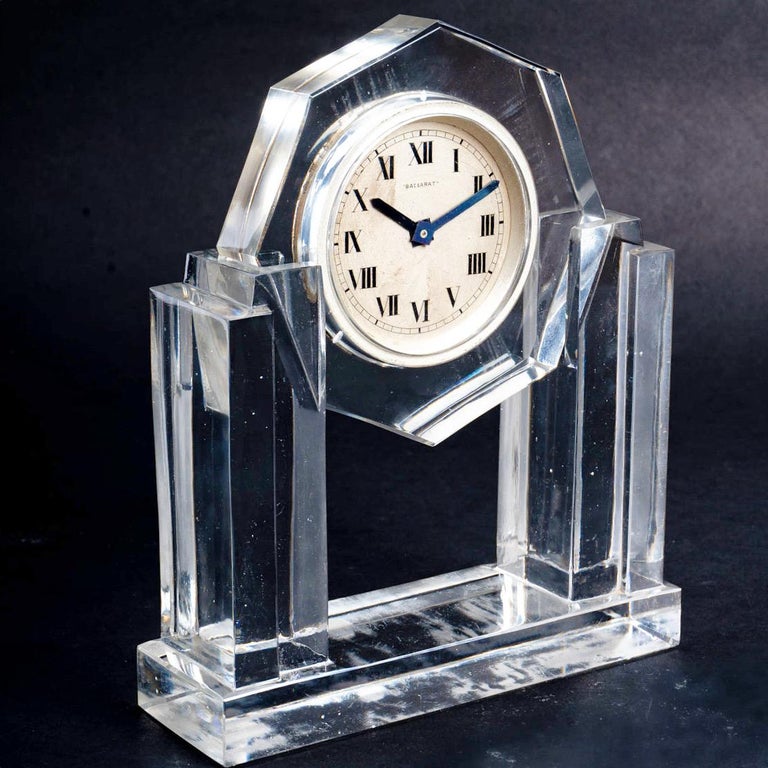1930 Art Deco Modernist Baccarat Crystal Clock Original Mechanical ...