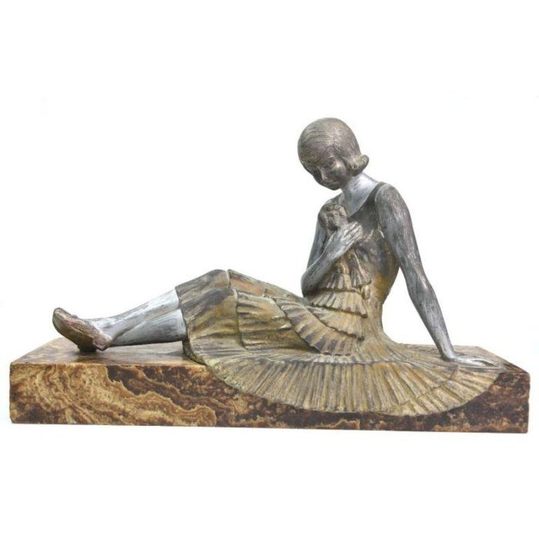 1930 Art Deco Spelter by Demeter Chiparus Onyx Base For Sale at 1stDibs