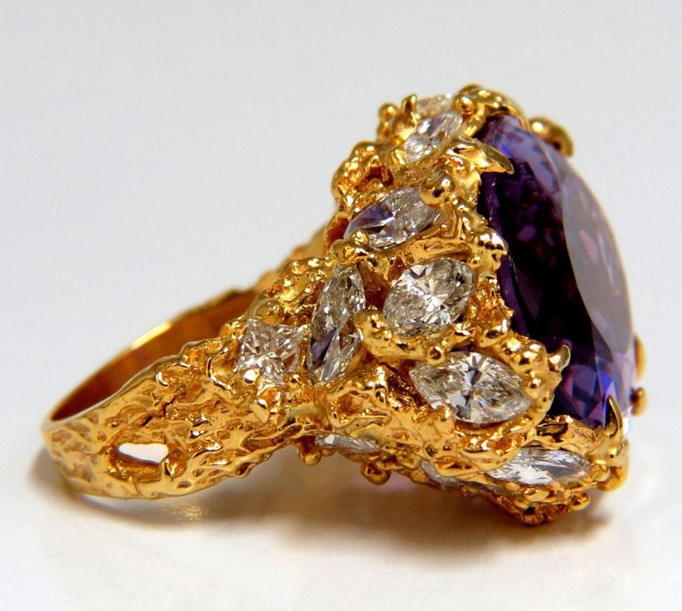 19.30 Carat Natural Amethyst Diamonds Nugget Cluster Ring 14 Karat at ...