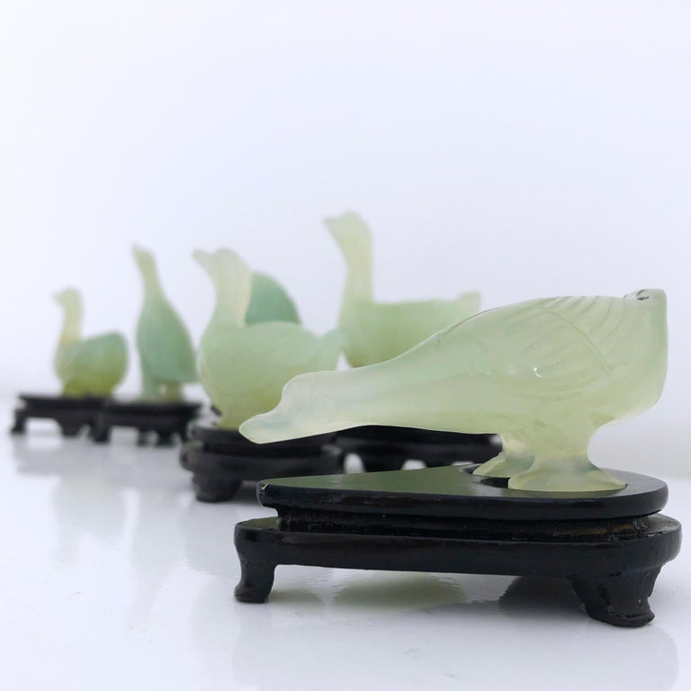 1930 Chinese Export Natural Pale Jade Geese Collection at 1stDibs