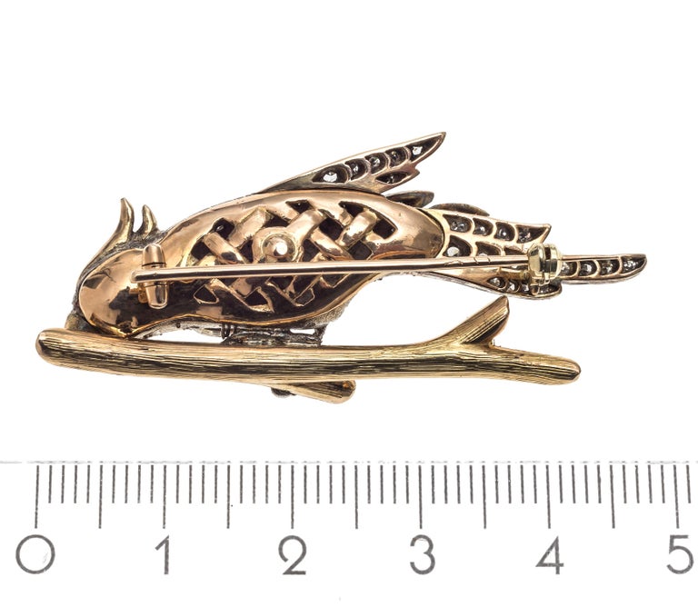 Vintage Retro 1930 Cockatoo Bird Ruby Diamond Platinum Gold Brooch For ...