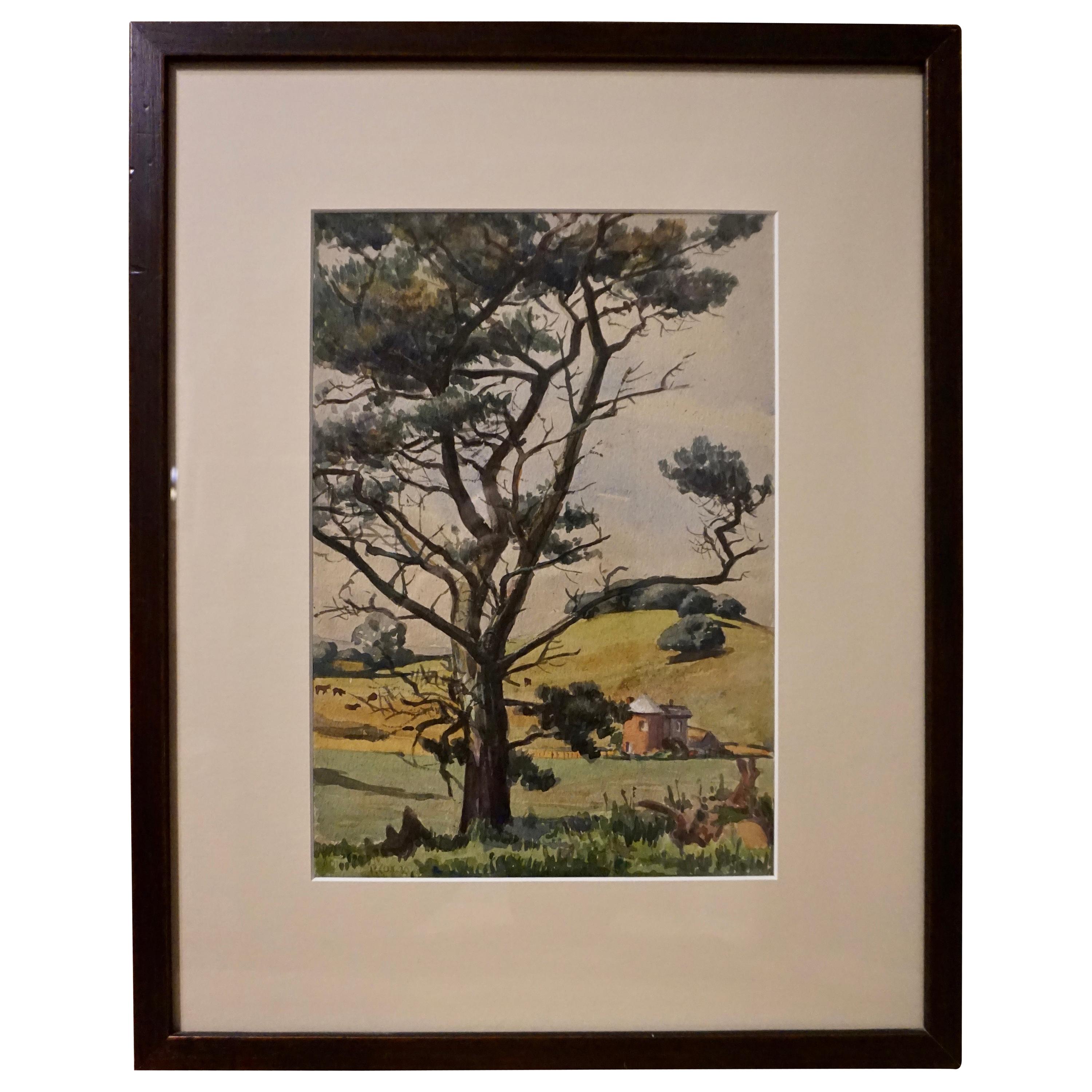 1930 English Watercolor "New Lawn Sussex" by D. Cox For Sale at 1stDibs