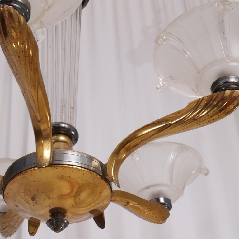 1930 French Art Deco Glass Rods Chandelier For Sale at 1stDibs