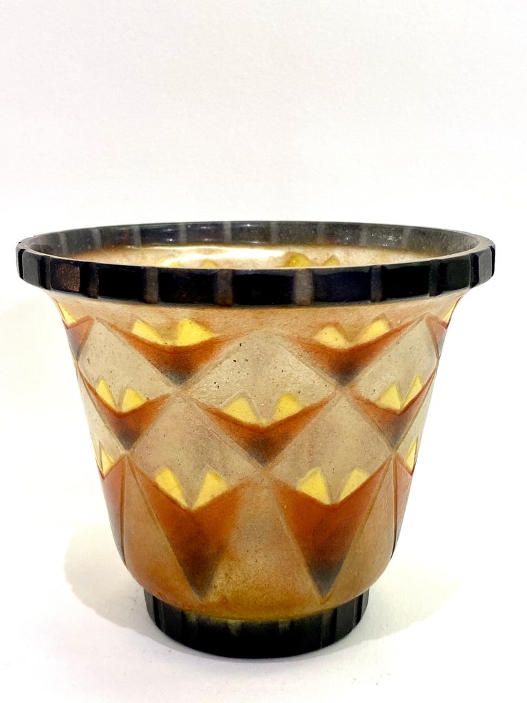 1930 Gabriel Argy-Rousseau Vase à Palmettes Triangulaires Pate de Verre ...