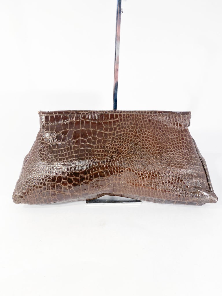 1930s/1940s Brown Oversized Faux Alligator Envelope Bag For Sale at 1stDibs