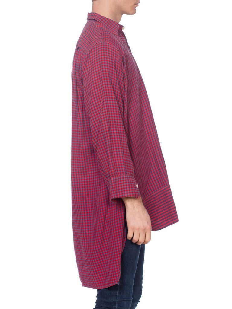 1900S Red and Blue Organic Cotton Men's Plaid Tunic Workwear Shirt From ...