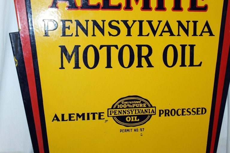 1930s Alemite Pennsylvania Motor Oil Double Sided Porcelain Art Deco ...