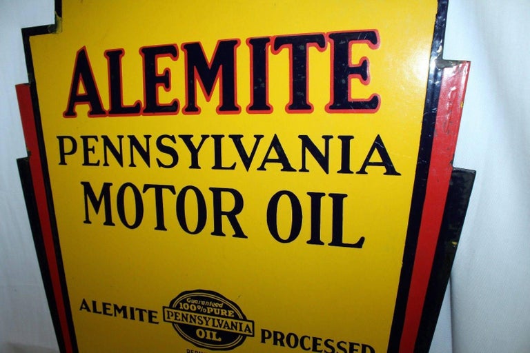 1930s Alemite Pennsylvania Motor Oil Double Sided Porcelain Art Deco ...