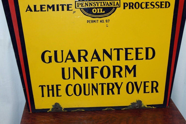 1930s Alemite Pennsylvania Motor Oil Double Sided Porcelain Art Deco ...