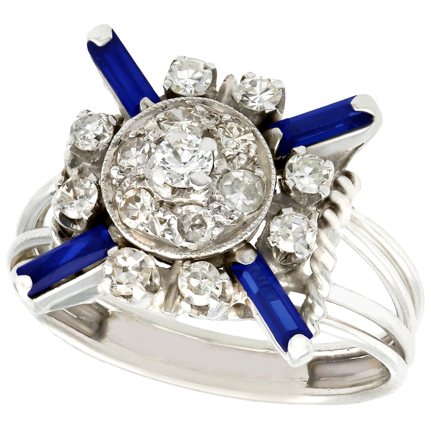 Antique Platinum Diamond and Sapphire Ring at 1stDibs