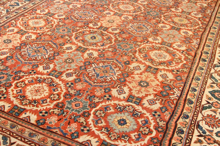 1930s Antique Sultanabad Persian Rug with Oval Floral Patterns in Ivory ...