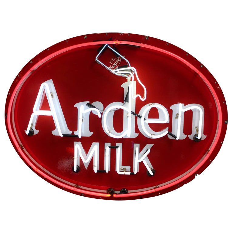 1930s Arden Milk Neon Advertising Sign For Sale at 1stDibs