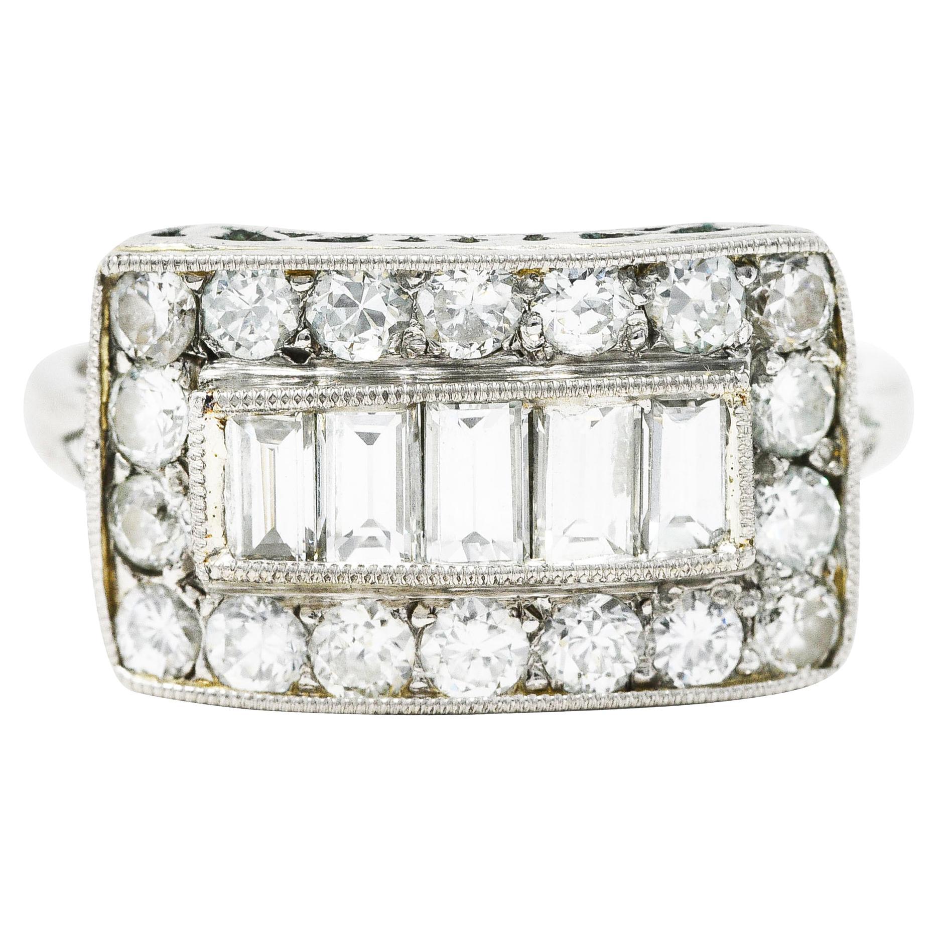 1920s Art Deco Diamond Platinum Dinner Ring at 1stDibs