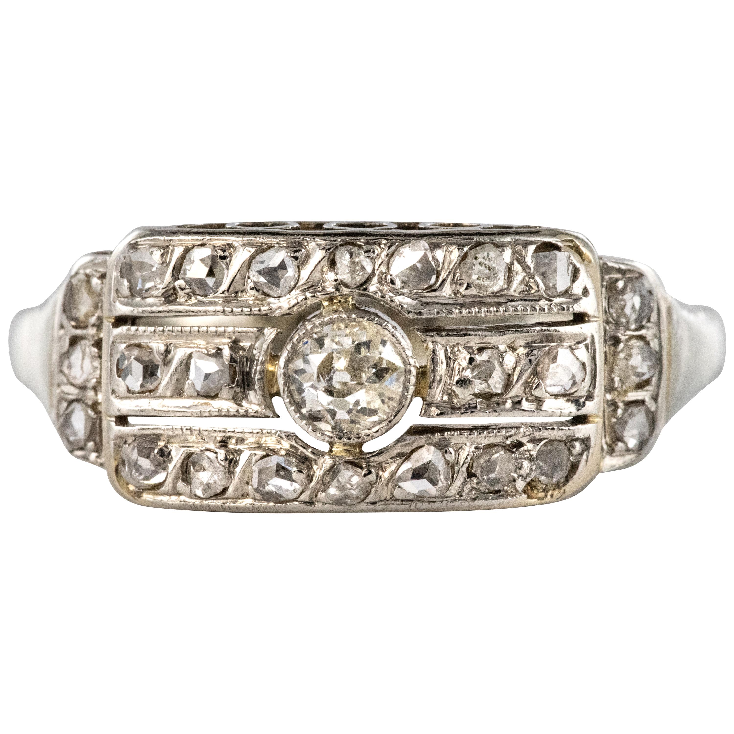 1930s French Art deco Platinium and Rose Gold Diamond Ring at 1stDibs ...