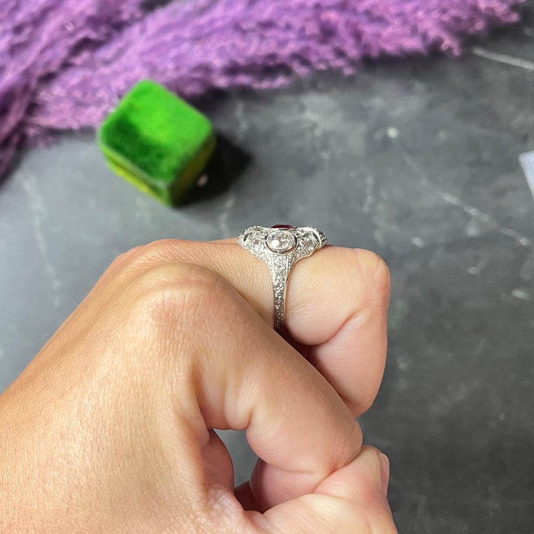 1930's Art Deco 3.18 Carats Ruby Diamond Platinum Dinner Ring For Sale ...