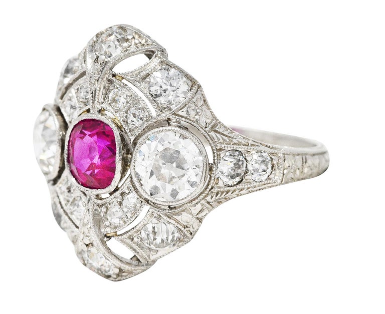1930's Art Deco 3.18 Carats Ruby Diamond Platinum Dinner Ring For Sale ...