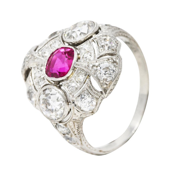 1930's Art Deco 3.18 Carats Ruby Diamond Platinum Dinner Ring For Sale ...