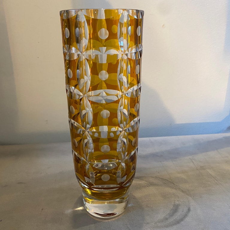 1930s Art Deco Amber Crystal Bohemian Vase For Sale at 1stDibs